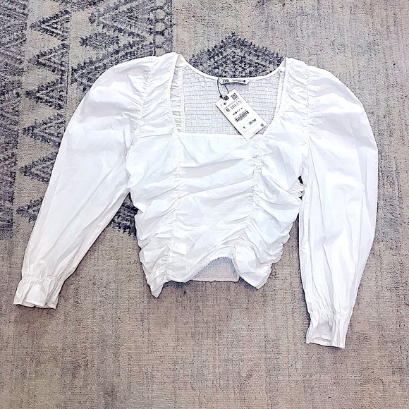 Zara | Tops | Nwt Zara Ruched Puff Sleeve Top | Poshmark